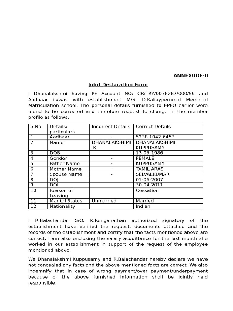 Annexure-II Epo Joint Declaration | PDF