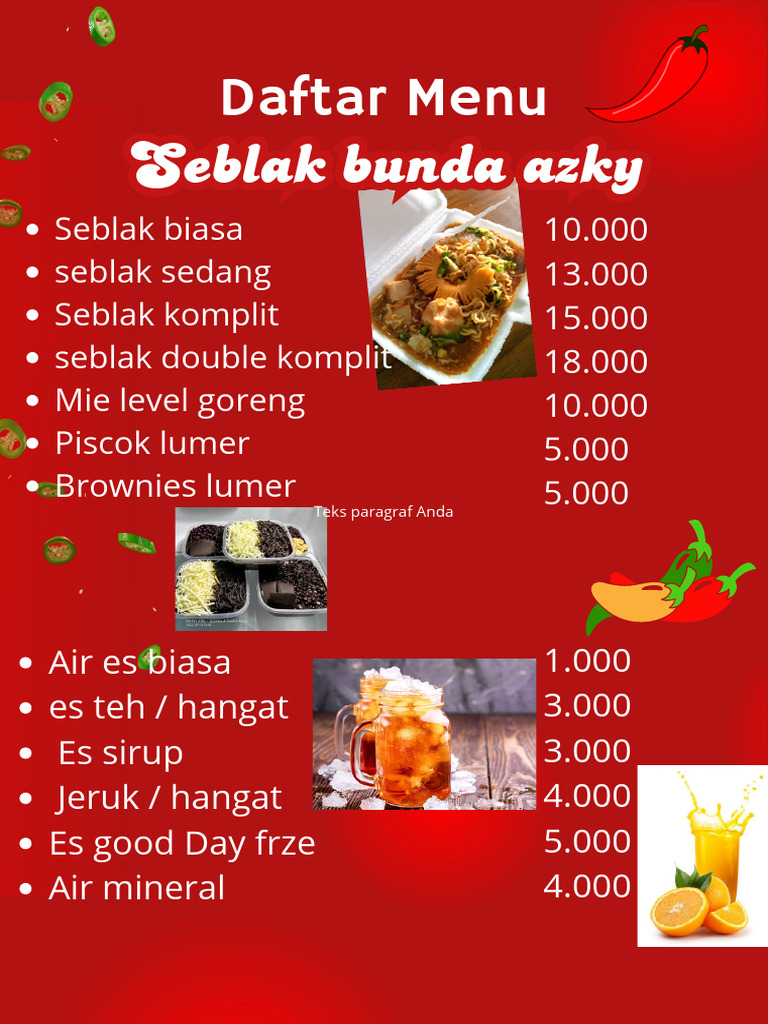 Merah Putih Ilustrasi Modern Minimalis Daftar Harga Seblak Menu ...