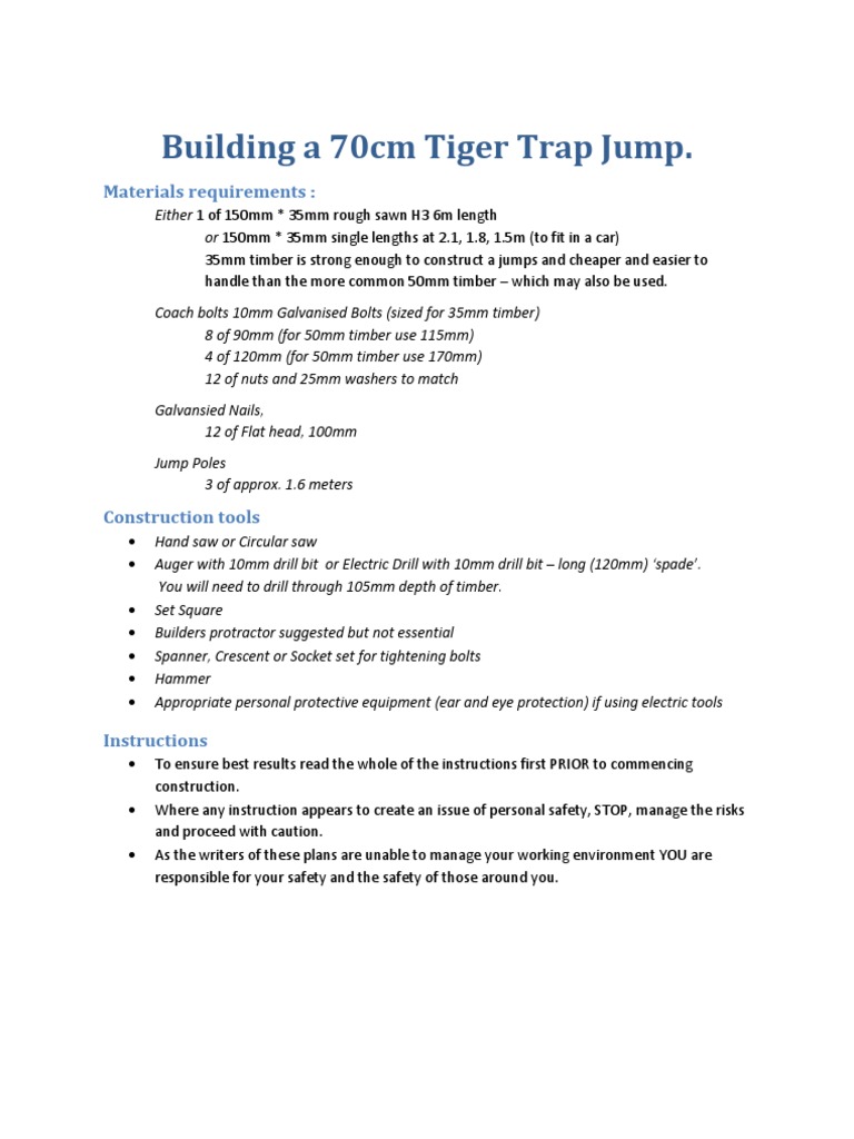 Building A 70cm Tiger Trap XC Jump | PDF | Lumber | Drill