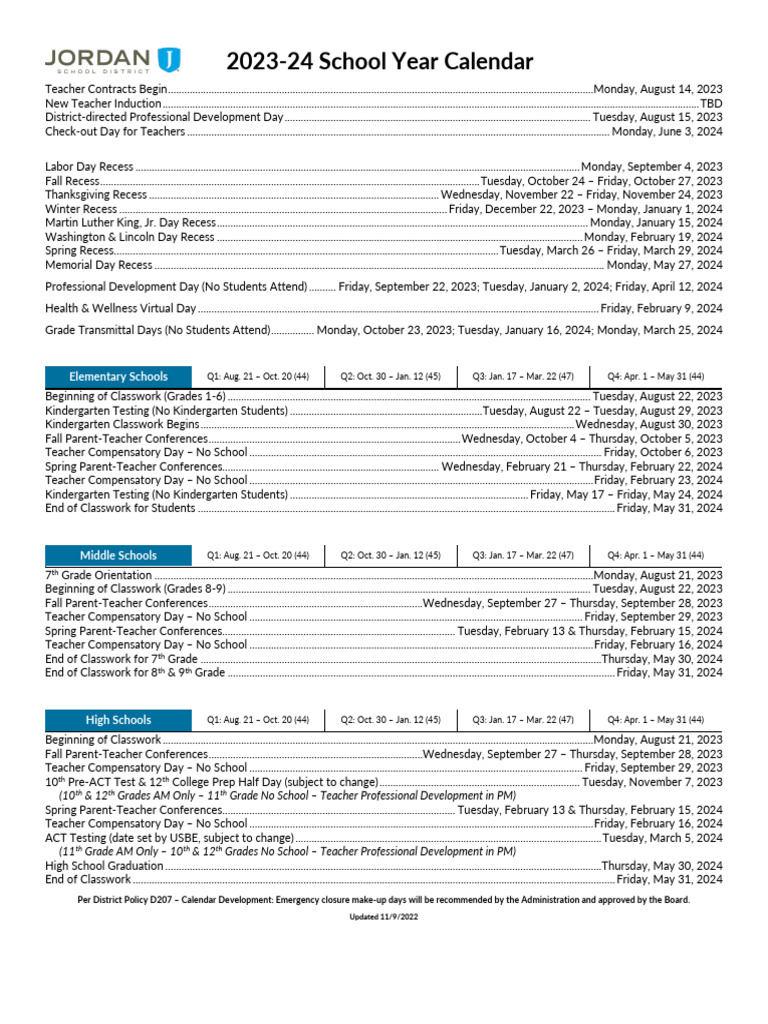 2023-24 School Year Calendar Overview | PDF | Educational Organizations ...