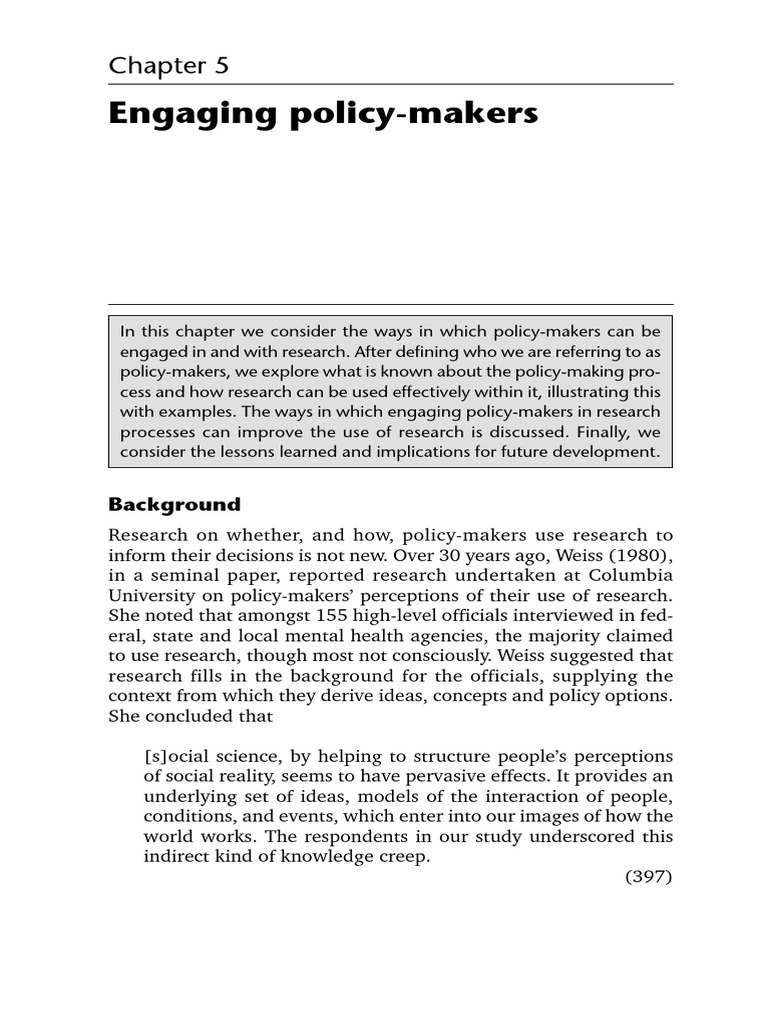 Improving Research Through User Engagement - (5. Engaging Policy-Makers ...