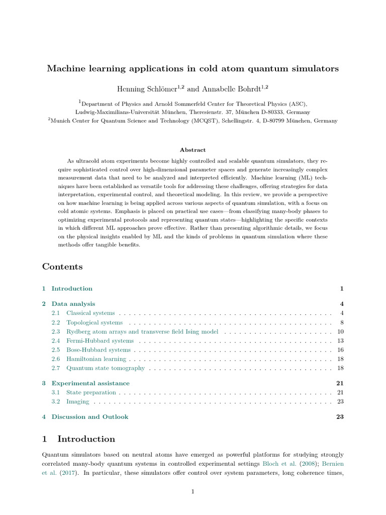 Machine Learning in Cold Atom Simulators | PDF | Machine Learning ...