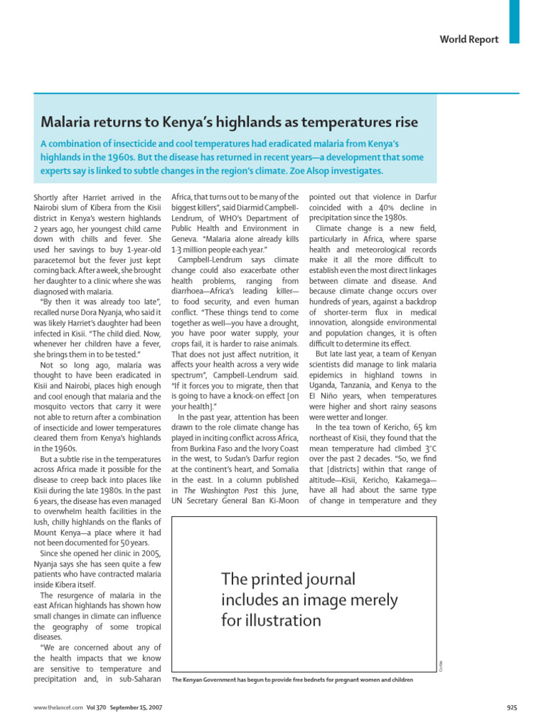 Malaria Returns To Kenya's Highlands As Temperatur | PDF | Malaria ...