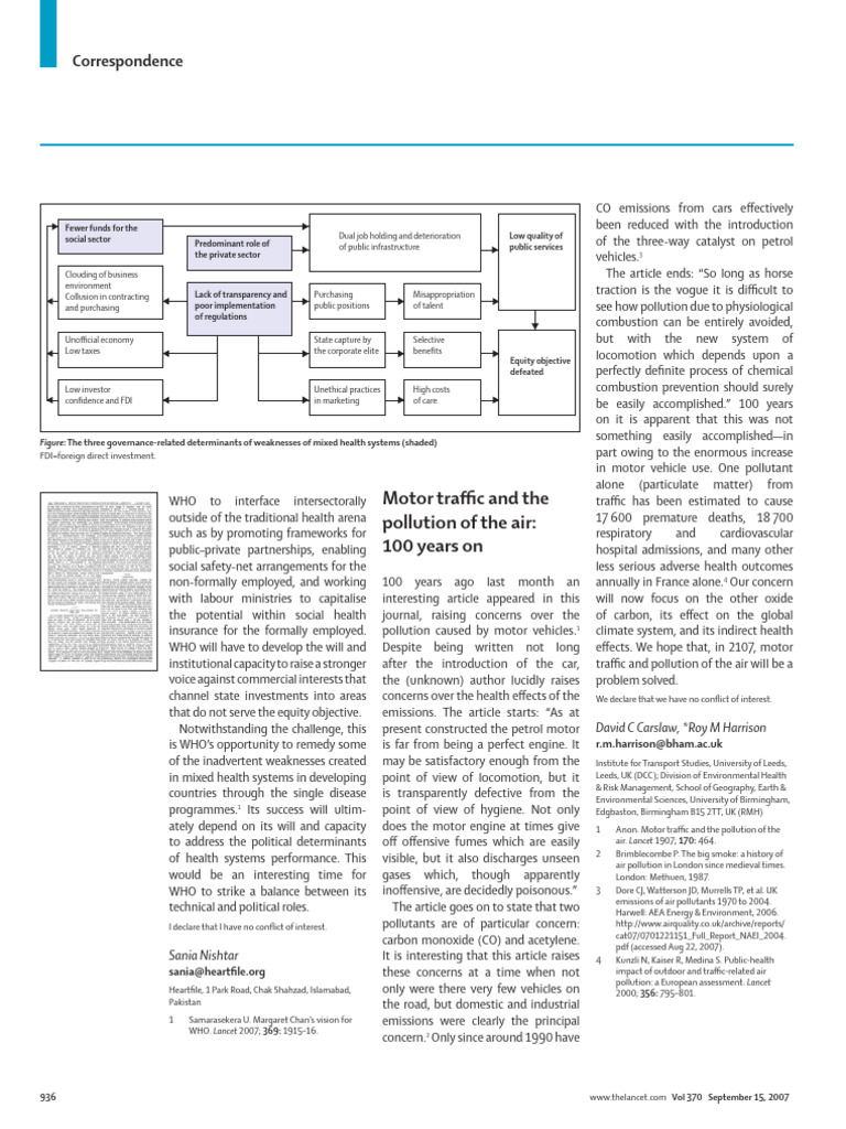 Motor Traffic and Air Pollution: A Century Later | PDF | Pollution ...