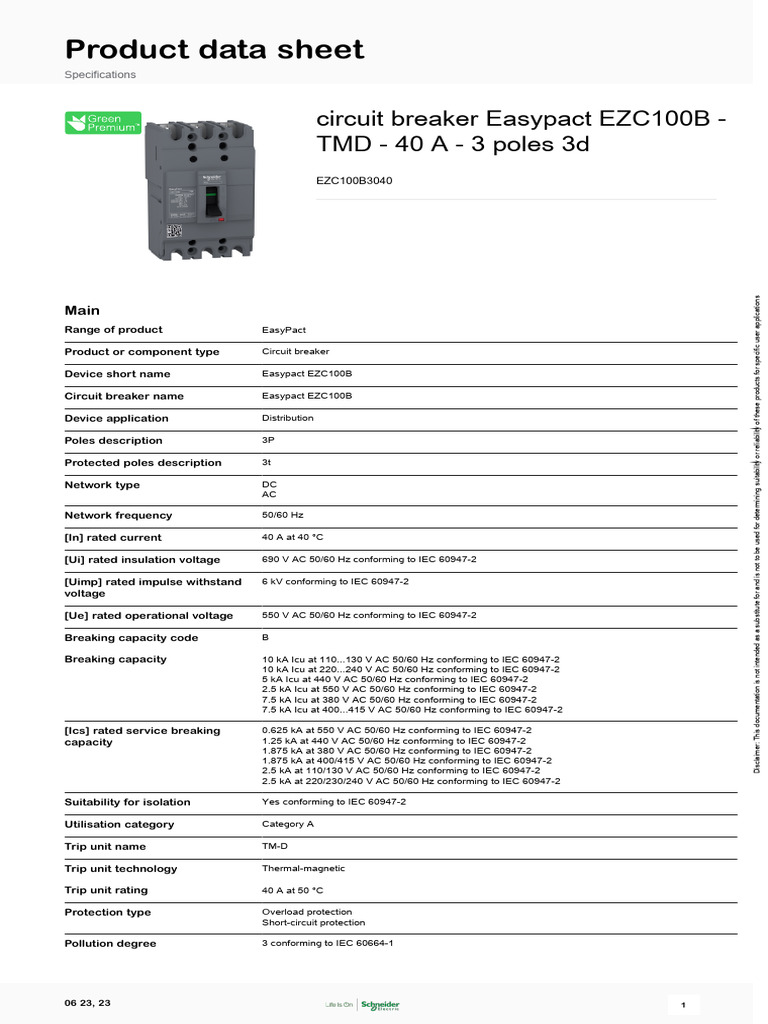 EasyPact EZC - EZC100B3040 | PDF | Alternating Current | Hertz