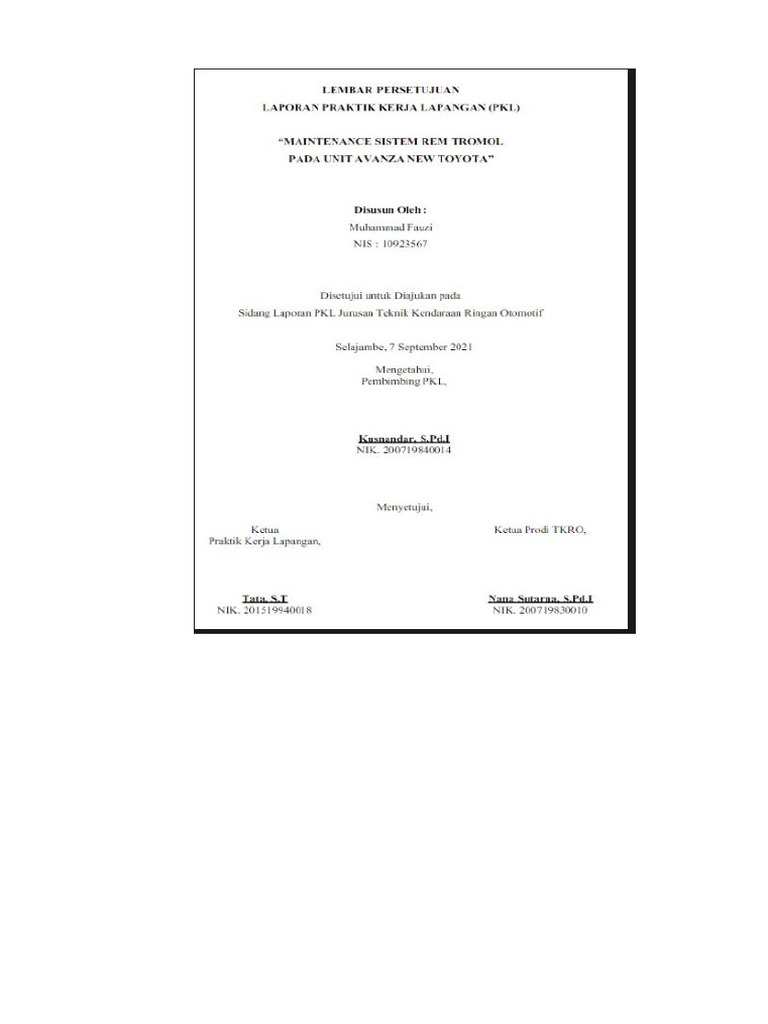 Contoh Format Laporan PKL | PDF