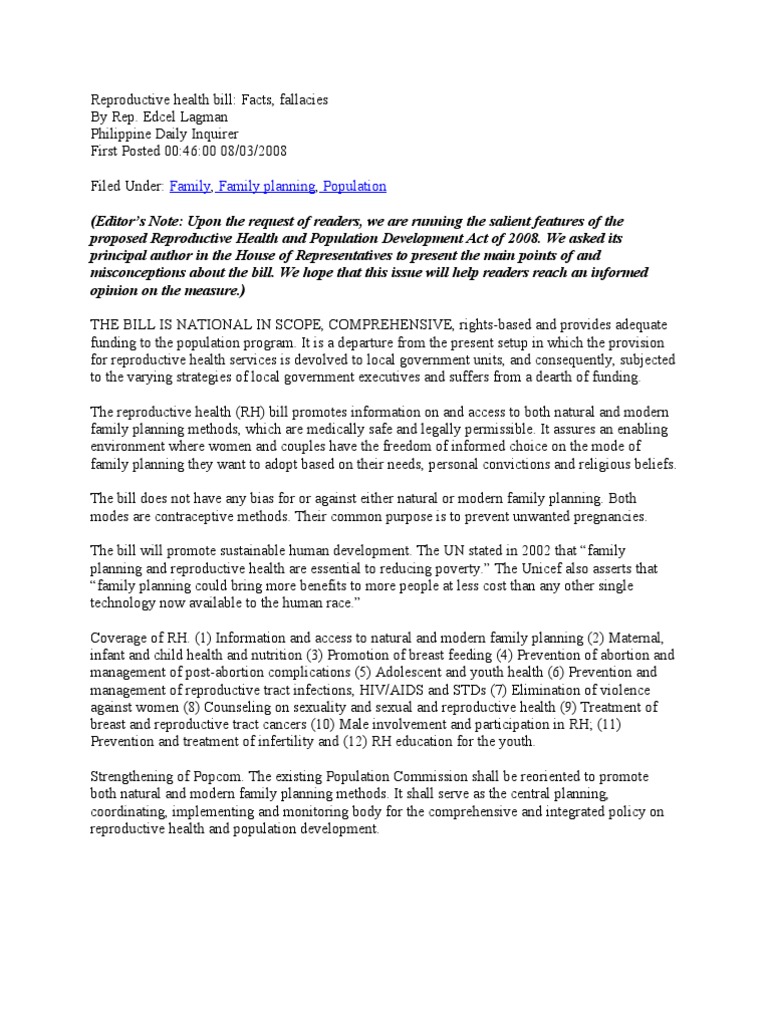 Reproductive Health Bill | PDF | Reproductive Health | Family Planning