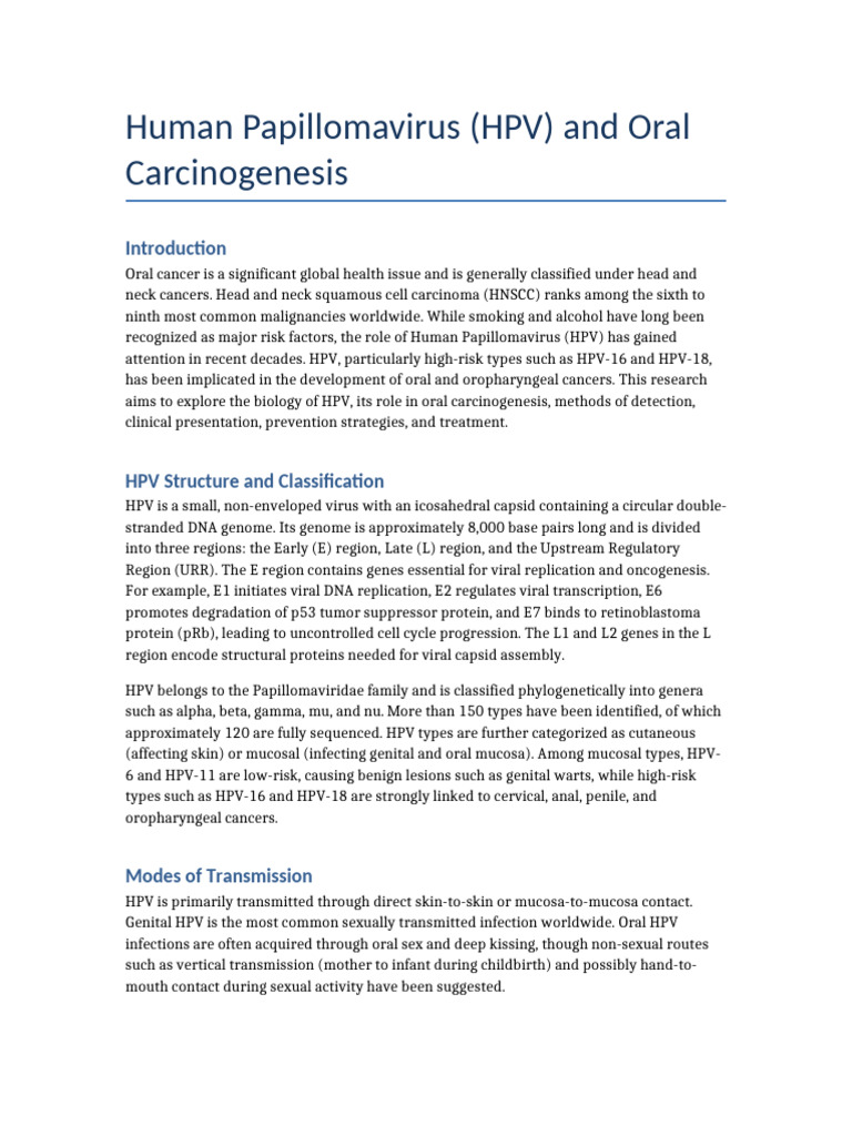 HPV Oral Carcinogenesis Final | PDF | Cancer | Clinical Medicine