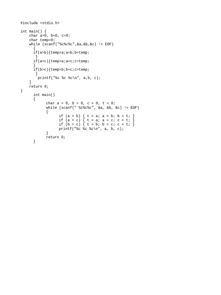 C Program: Sort Three Characters | PDF