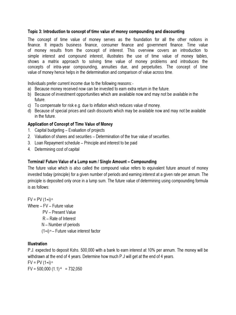 Topic 3 - Introduction To Concept of Time Value of Money Compounding ...