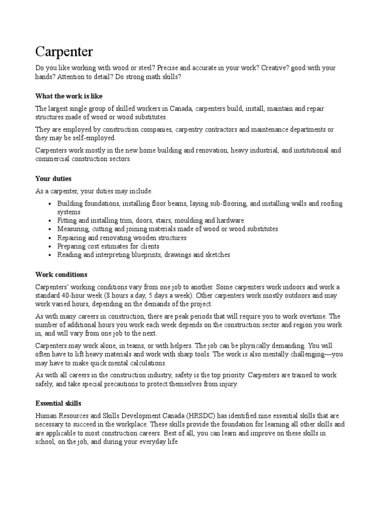 Carpenter | PDF | Carpentry | Apprenticeship