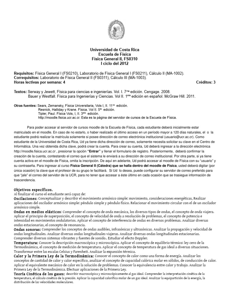 Física General II: Contenidos y Objetivos | PDF | Termodinámica | Red ...