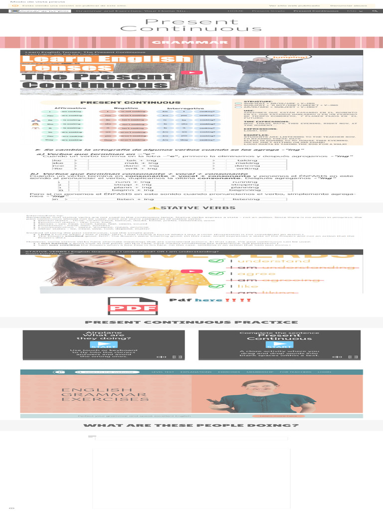 Grammar and Exercises Your Home Study Aid - Present Continuous | PDF