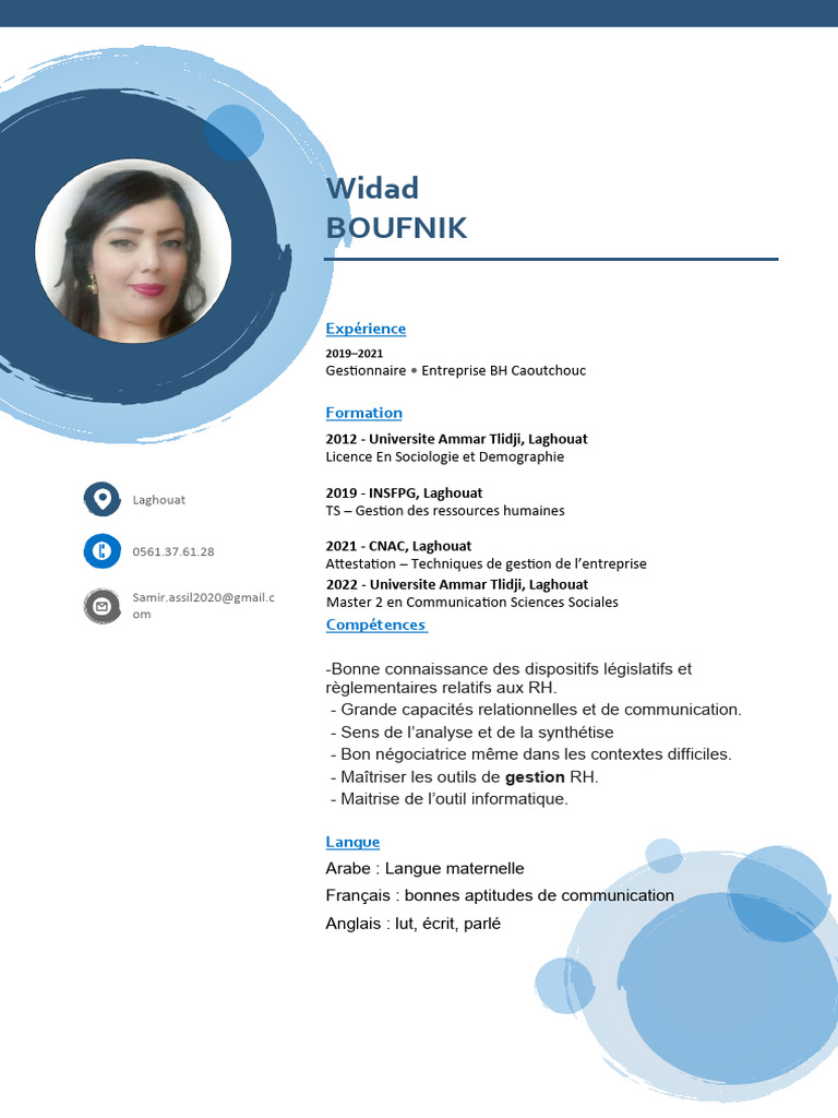 Profil professionnel de Widad Boufnick | PDF