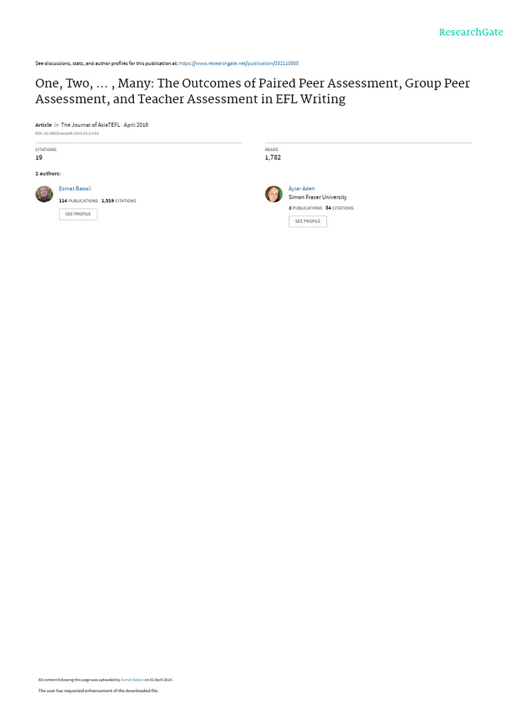 One Two Many The Outcomes of Paired Peer Assessment Group Peer ...