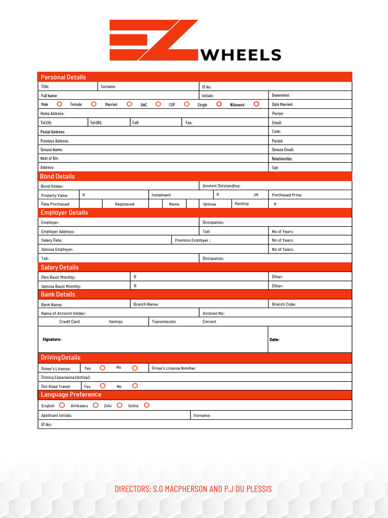 EZ Wheels Application Form 2020 | PDF | Surety | Credit