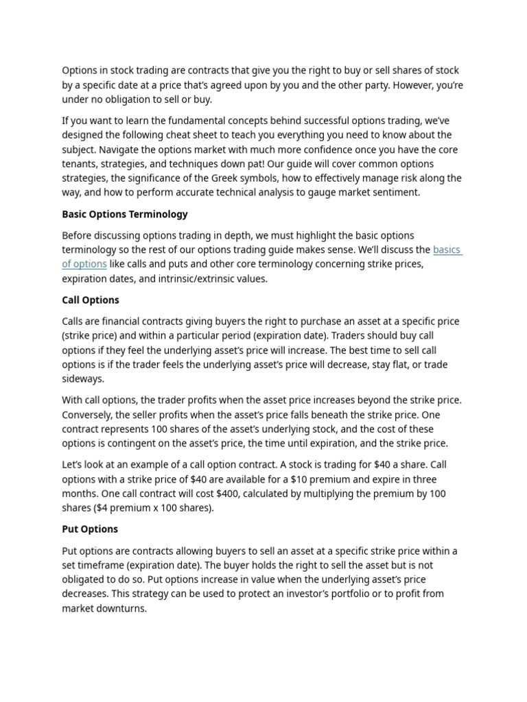 Options Trading Cheat Sheet 2025 | PDF | Greeks (Finance) | Option ...