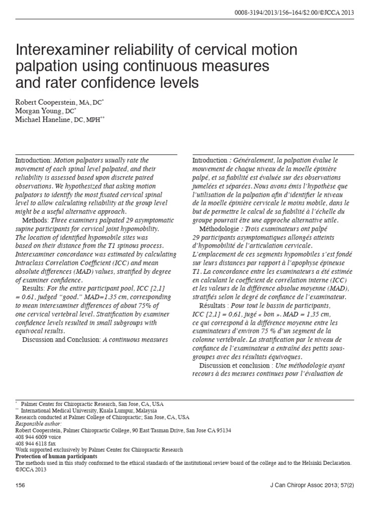 Cervical Motion Palpation Reliability Study | PDF | Vertebra | Histogram