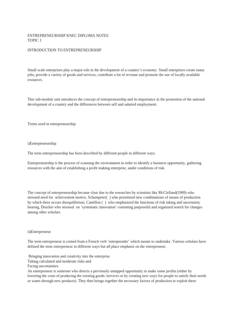 KNEC Diploma Notes on Entrepreneurship | PDF | Entrepreneurship ...