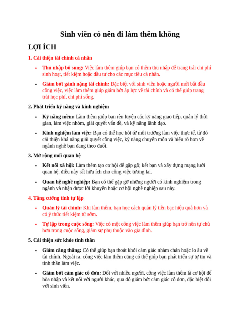 Sinh Viên Có Nên Đi Làm Thêm Không | PDF