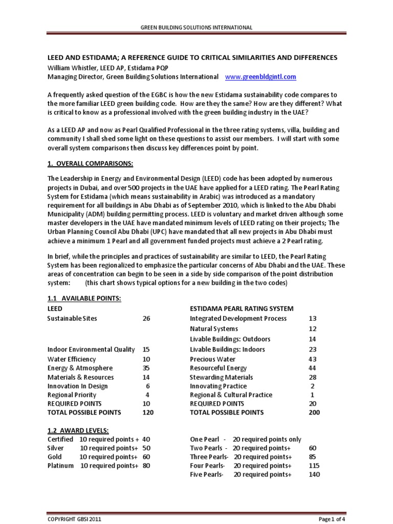 LEED and Estidama Pearl | PDF | Leadership In Energy And Environmental ...