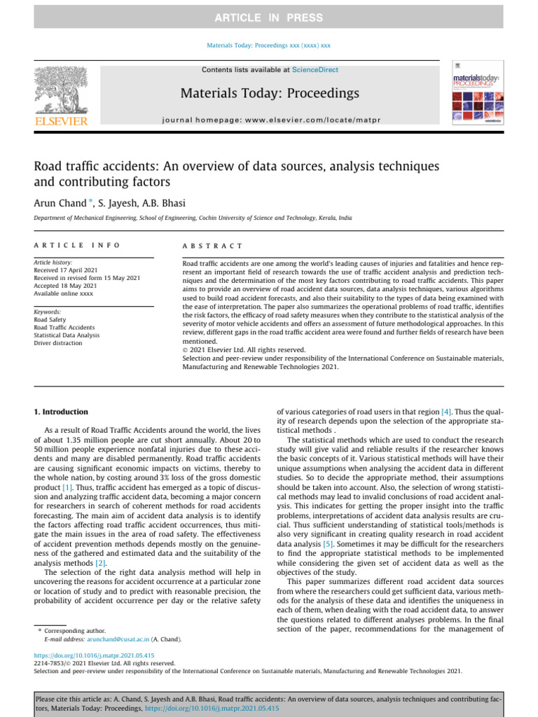Road Traffic Accidents. An Overview of Data Sources Analysis Techniques ...