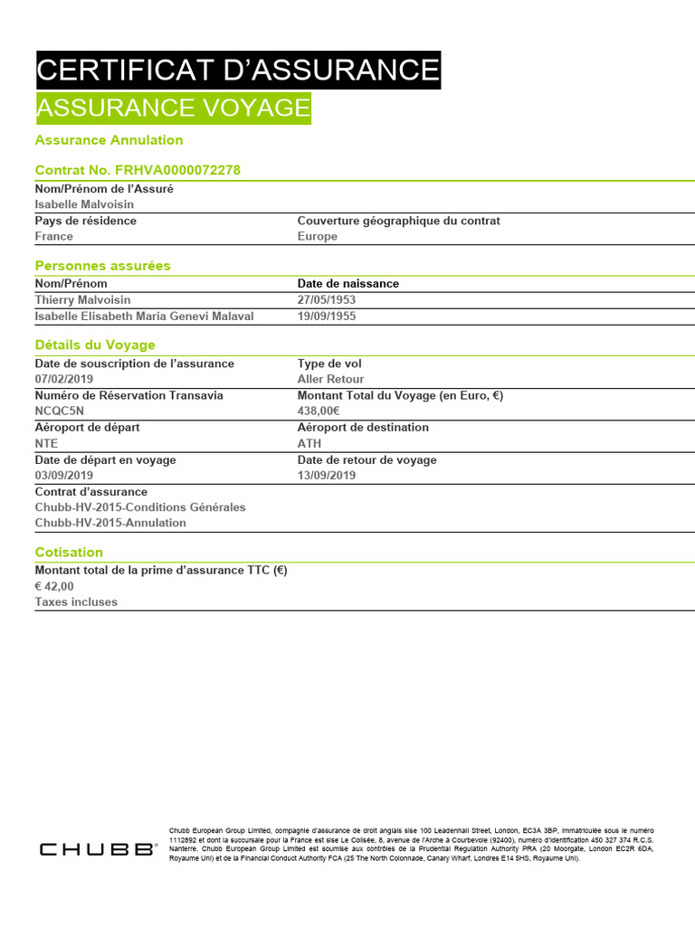 Certificat Assurance | PDF