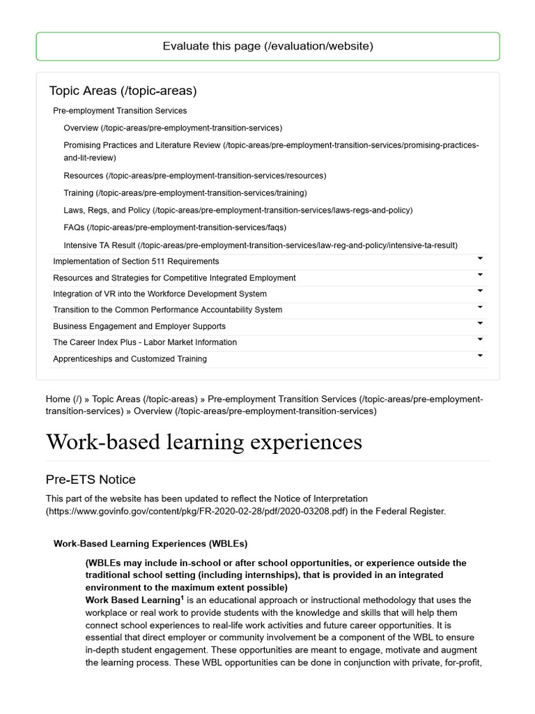 WBL - Work-Based Learning Experiences - WINTAC | PDF | Employment ...