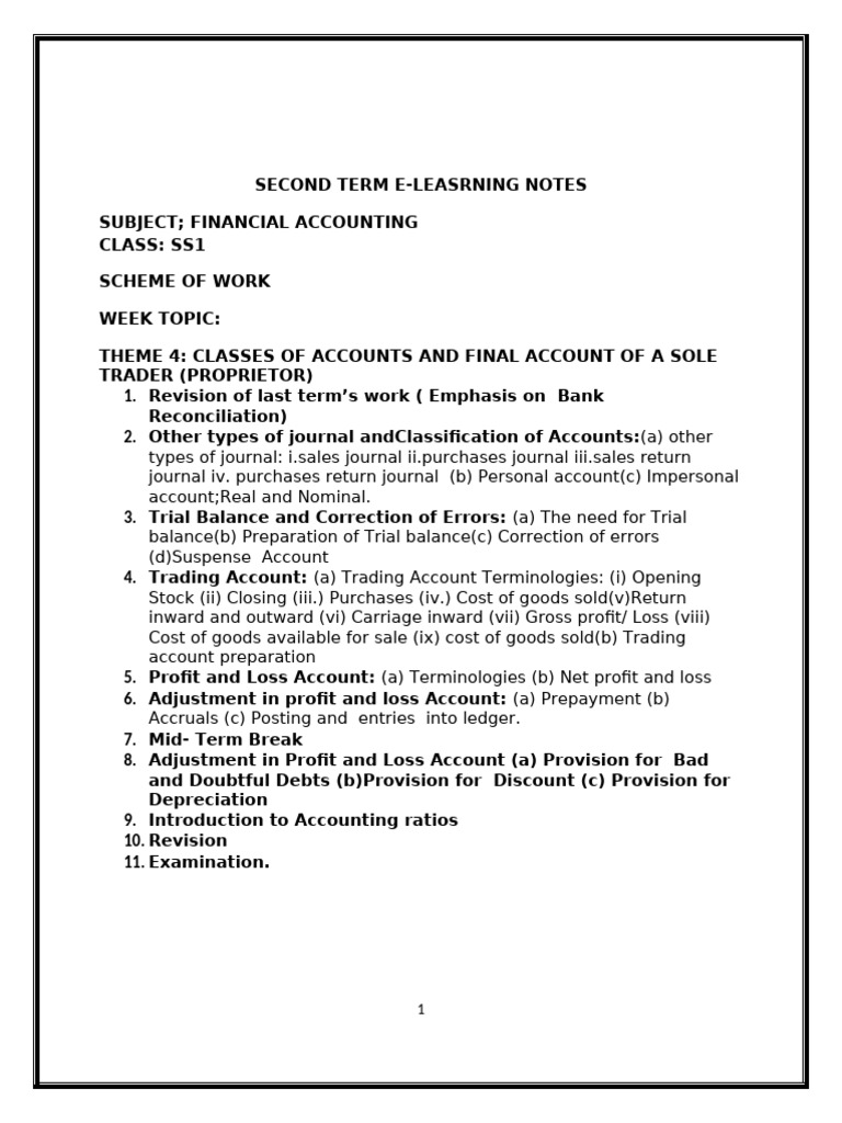 Ss 1 Fin. Accounting Second Term (Repaired) | PDF | Debits And Credits ...
