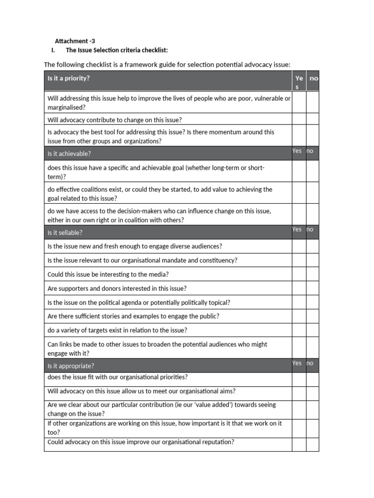 Advocacy Issue Selection Checklist | PDF