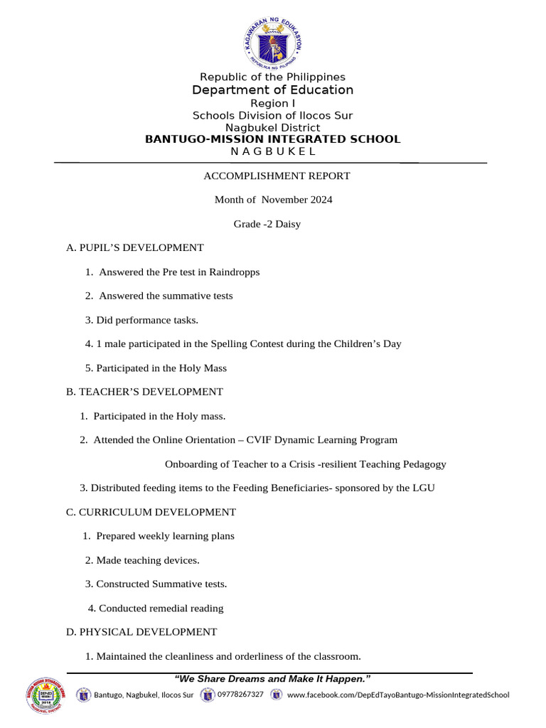 Accomplishment Report 2024 2025 November Pdf