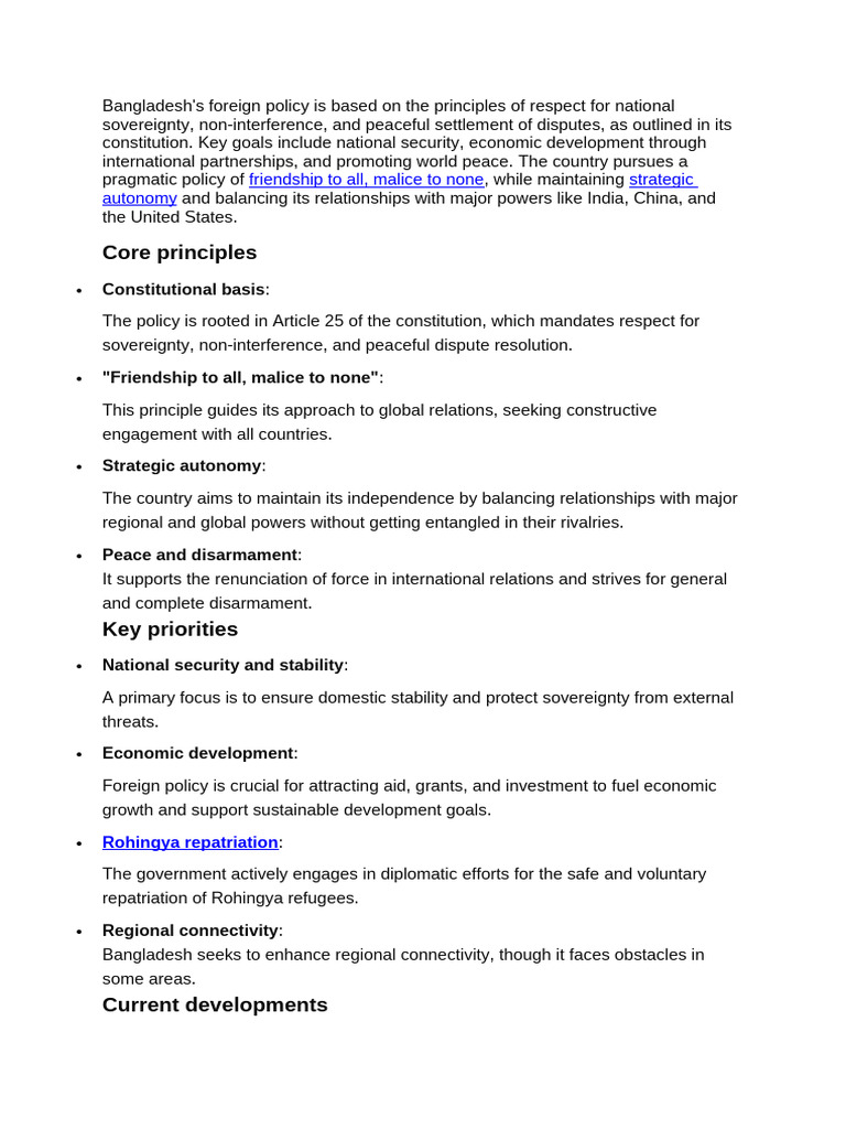 Bangladesh's Strategic Foreign Policy Overview | PDF | Diplomacy ...