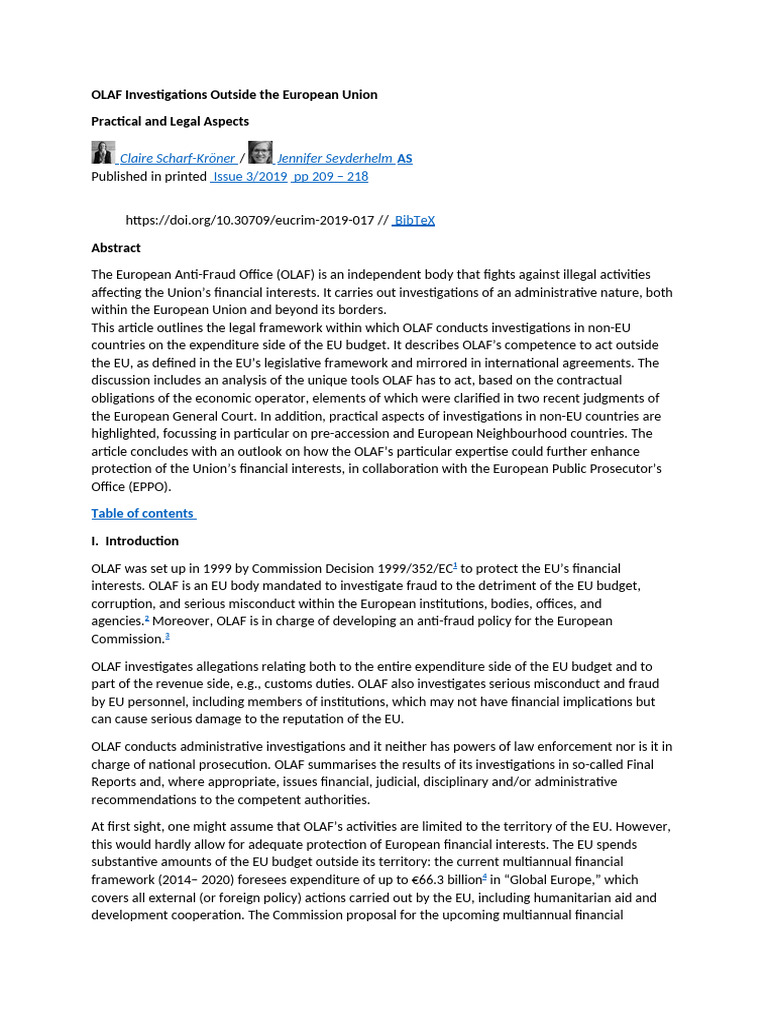 OLAF Investigations Beyond EU Borders | PDF | European Union | European ...