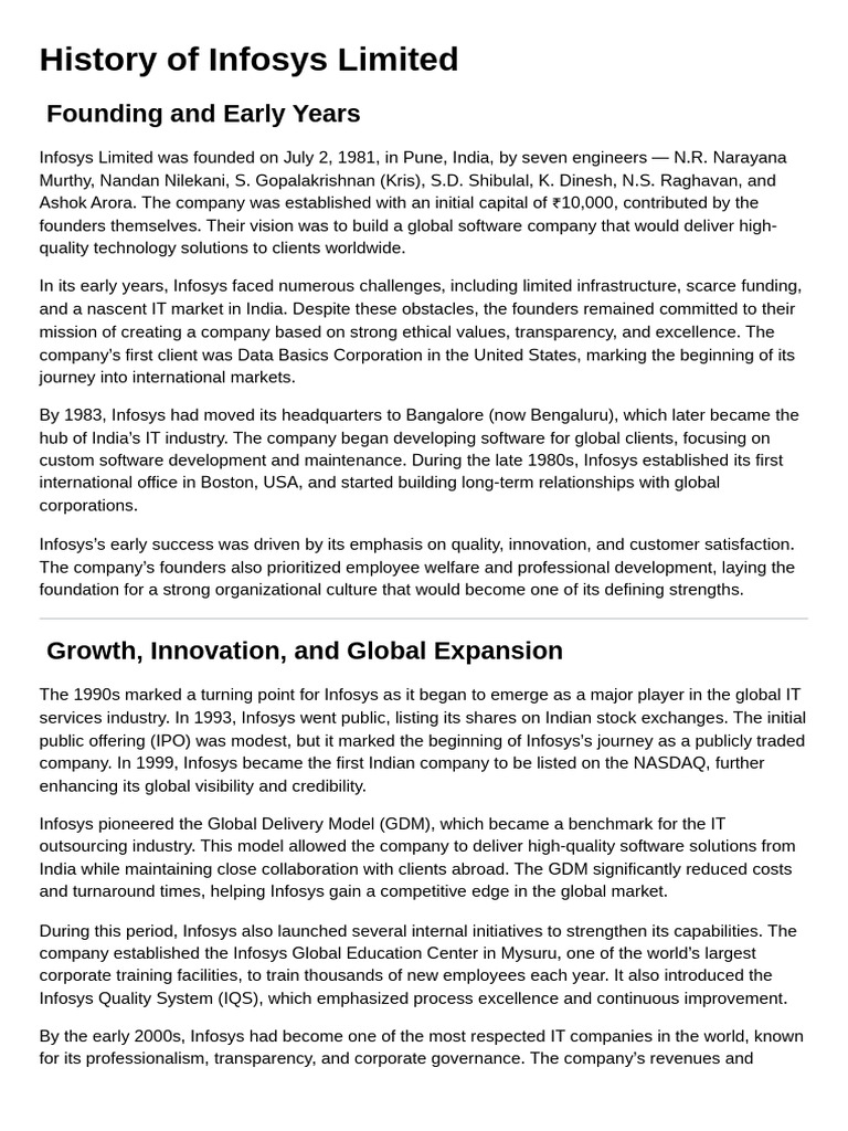 History of Infosys Limited PDF | PDF | Business | Economies