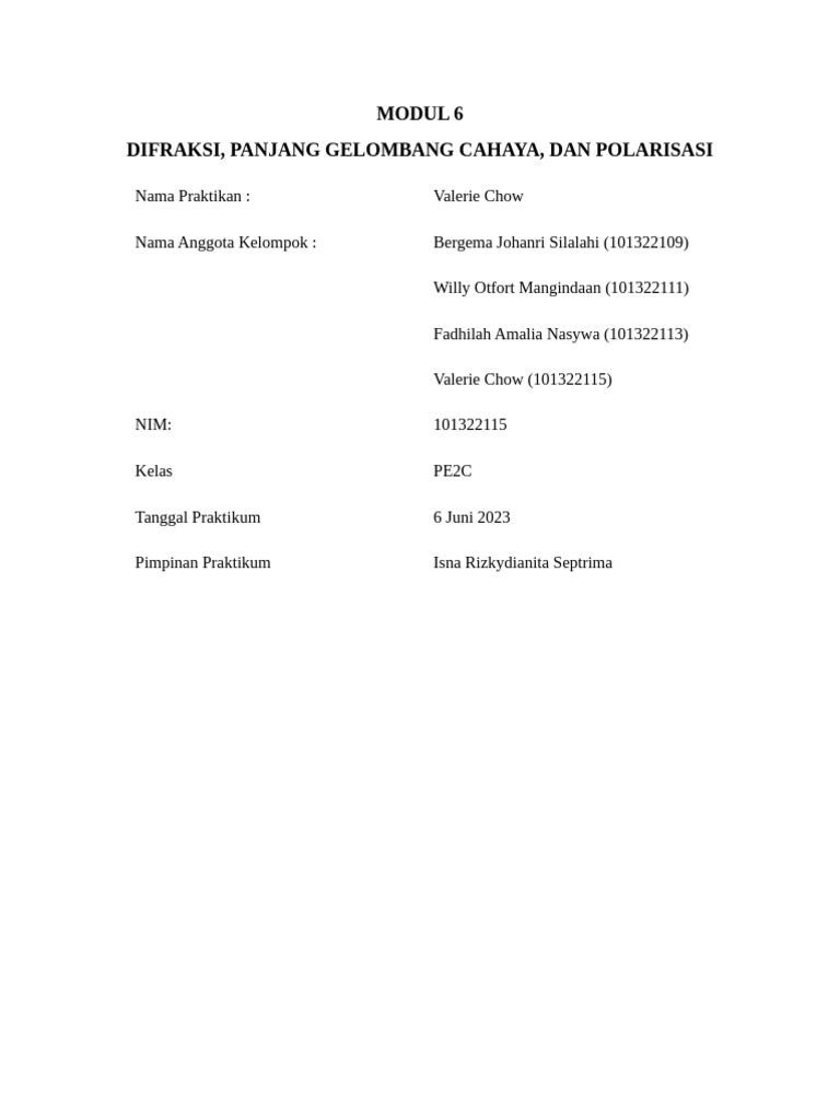 Laprak - Valerie Chow - 101322115 - Modul 6 - Difraksi Panjang ...