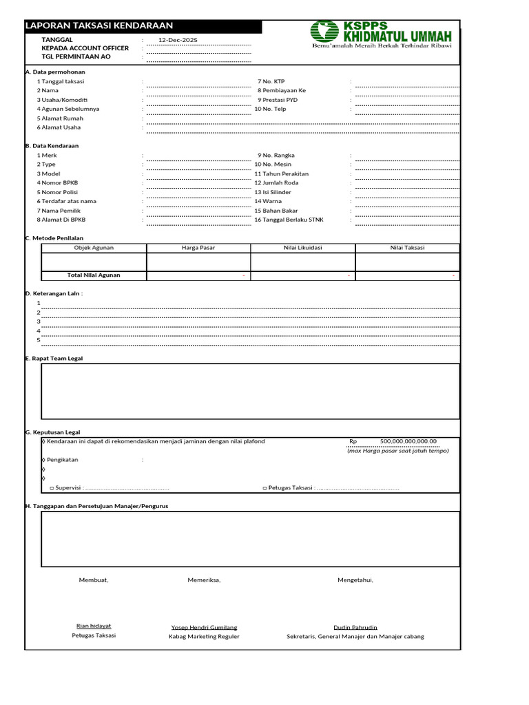 Form Taksasi Jaminan Kendaraan Kspps Ku-ok | PDF