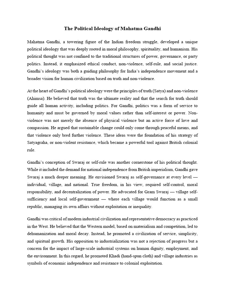 Gandhi's Political Ideology Explained | PDF | Nonviolence | Mahatma Gandhi