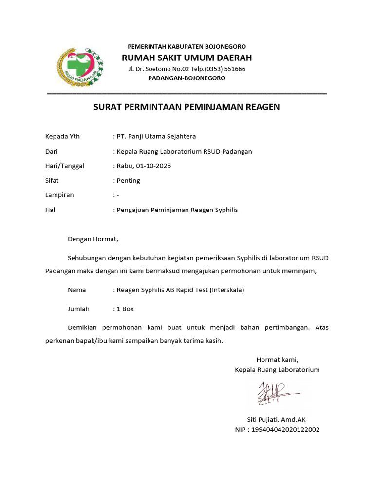 Surat Pinjam Reagen Interskala | PDF