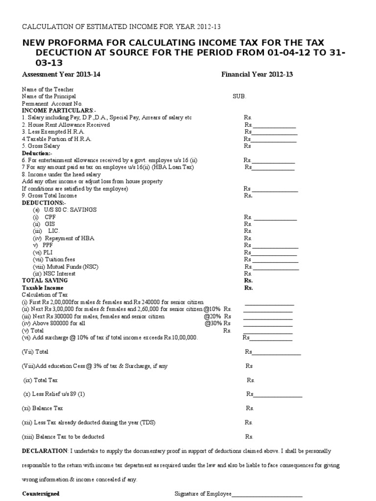 Income Tax Performa | PDF