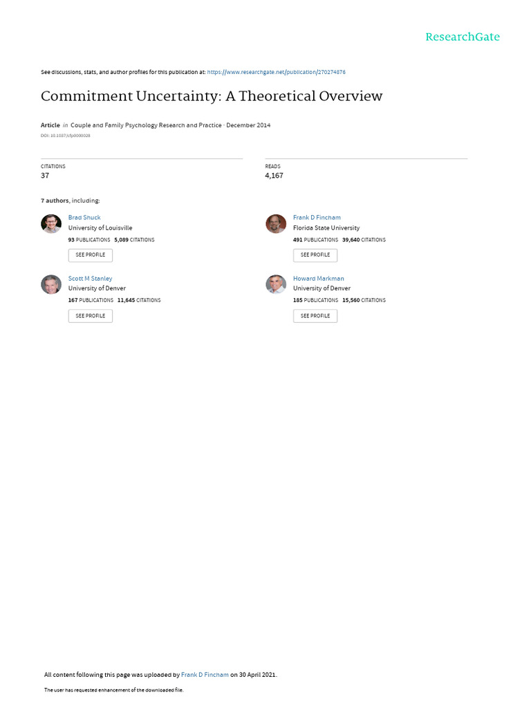 2014 Commitment Uncertainty | PDF | Attachment Theory | Identity ...