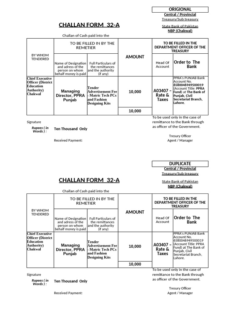 Challan Form 32-A for Cash Payments | PDF | Banks | Money