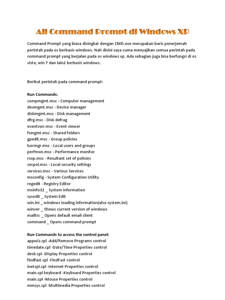 All Command Prompt Di Windows XP | Command Line Interface | Computer File