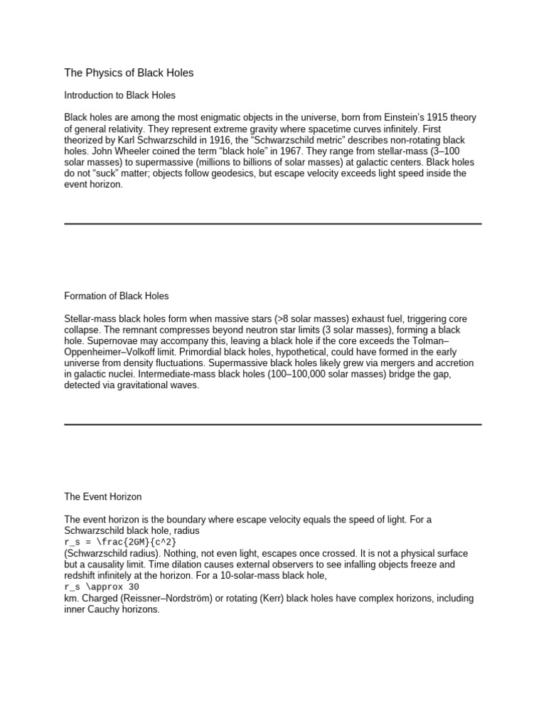 Understanding Black Holes: Formation & Physics | PDF | Black Hole ...