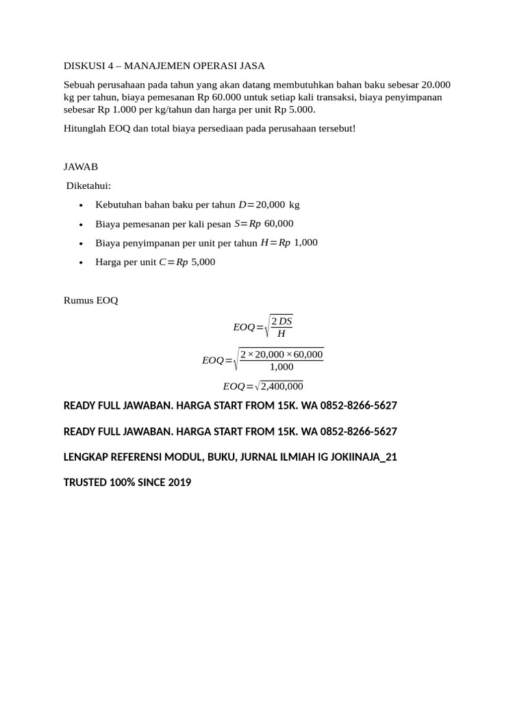 Diskusi 4 - Manajemen Operasi Jasa | PDF