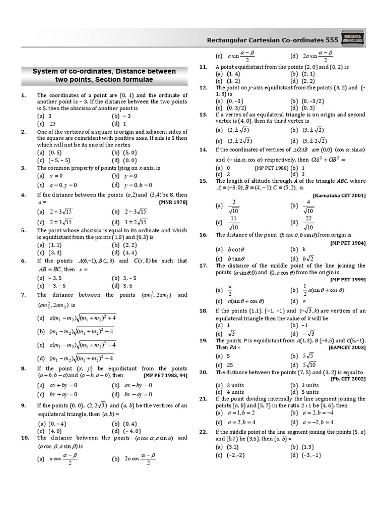 Cartesian Coordinates and Distance Problems | PDF | Rectangle ...