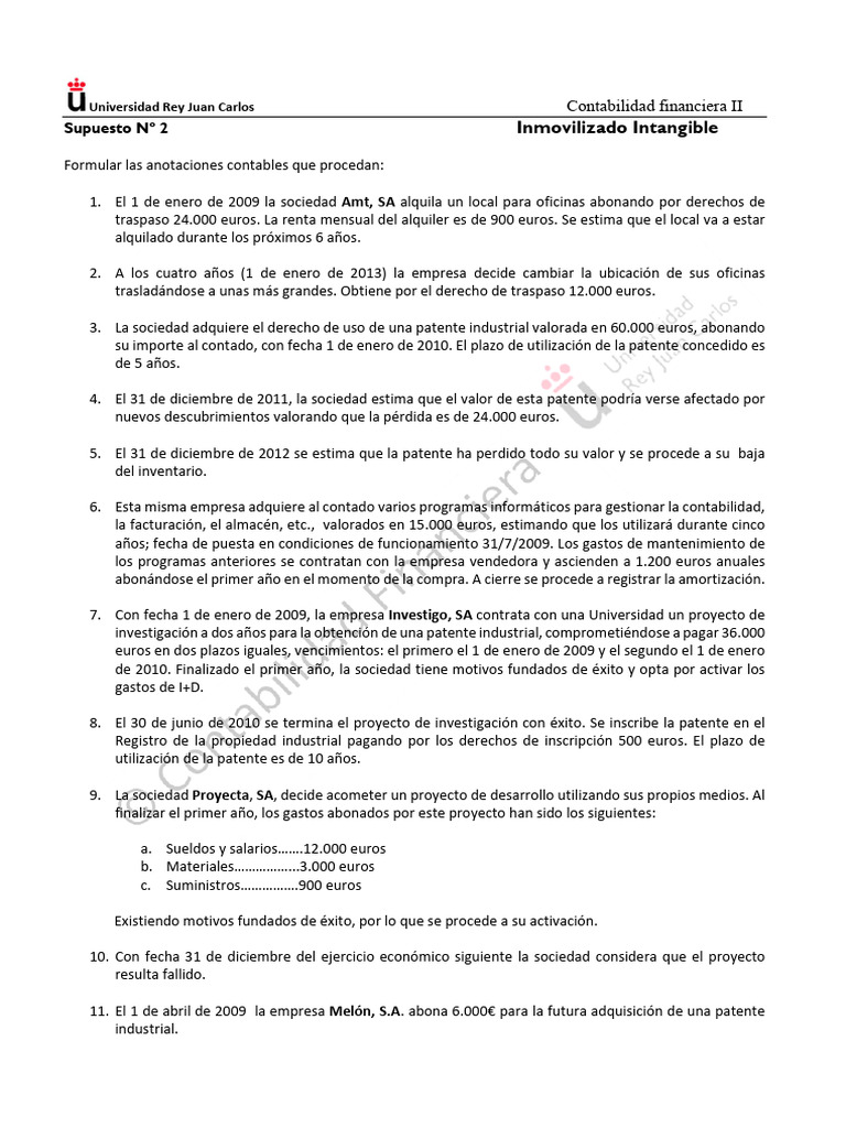 Supuestos Tema 2 Enunciados | PDF | Contabilidad | Patentar