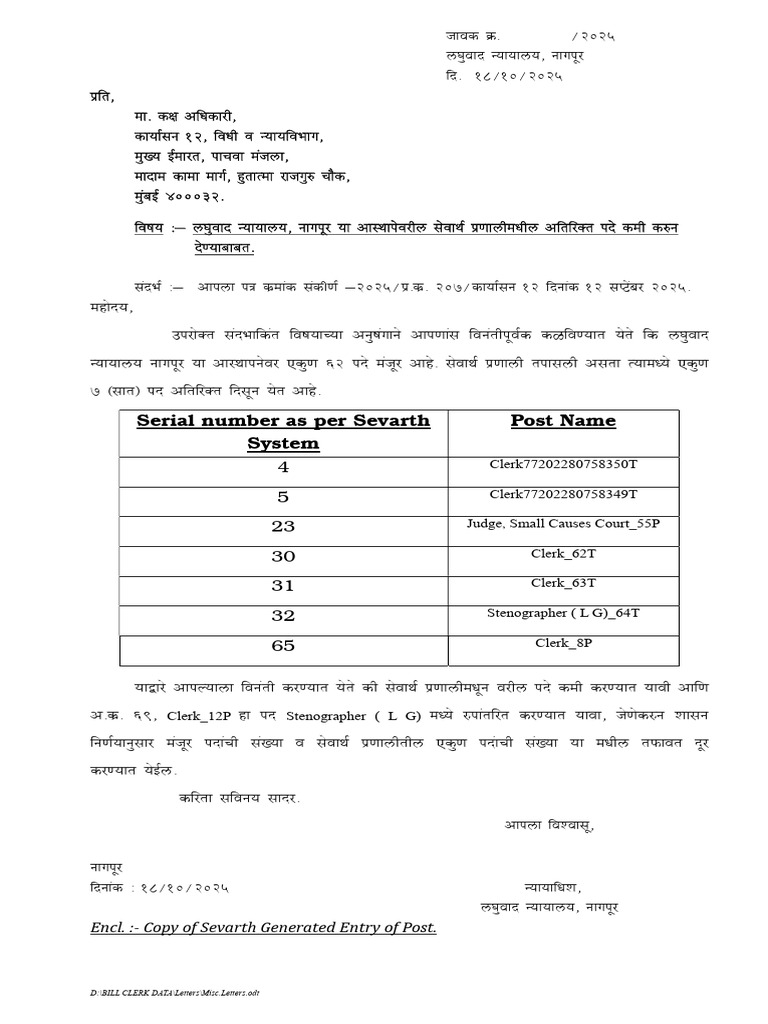 Serial Number As Per Sevarth System Post Name | PDF