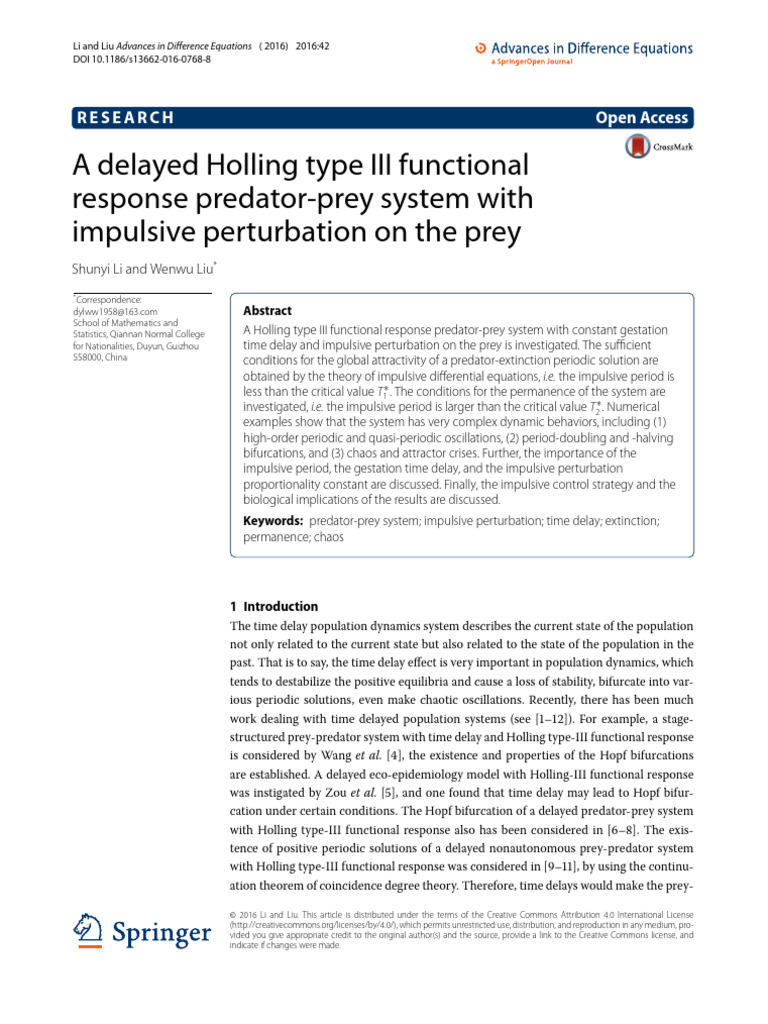 A Delayed Holling Type III Functional Response Pre | PDF | Chaos Theory ...