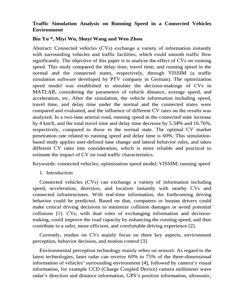 Traffic Simulation Analysis On Running Speed in A Connected Vehicles ...