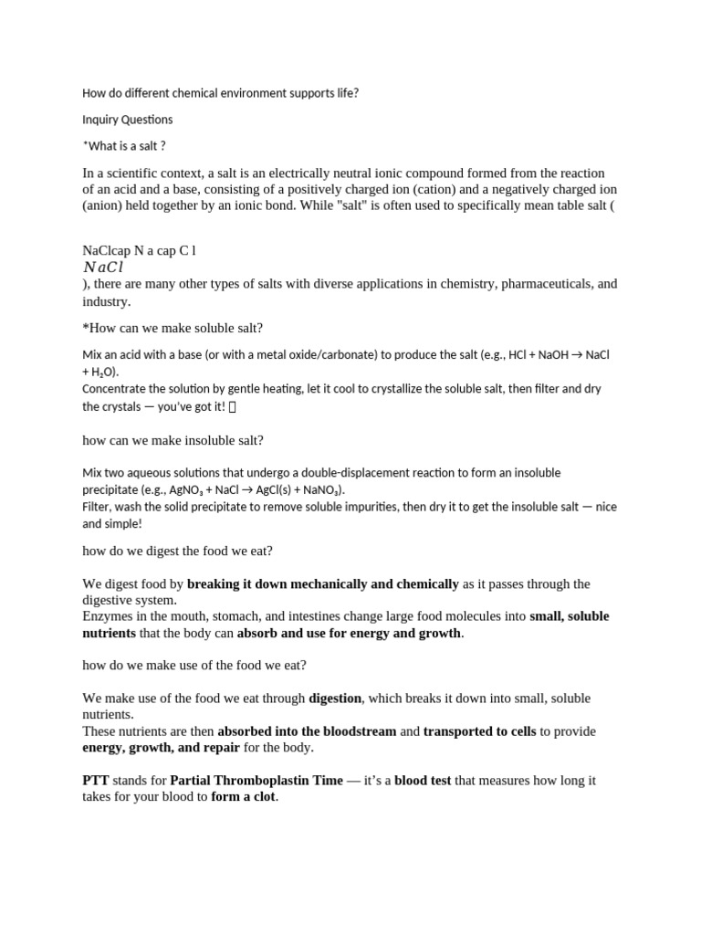 Chemical Environments and Life Support | PDF | Salt (Chemistry ...